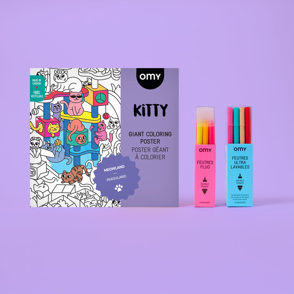 Basic Box Kitty OMY – Giant Cat Coloring Poster + Markers